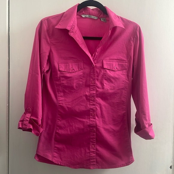 Signature by Larry Levine | Tops | Signature By Larry Levine Pink Button Down Blouse Size Medium ...